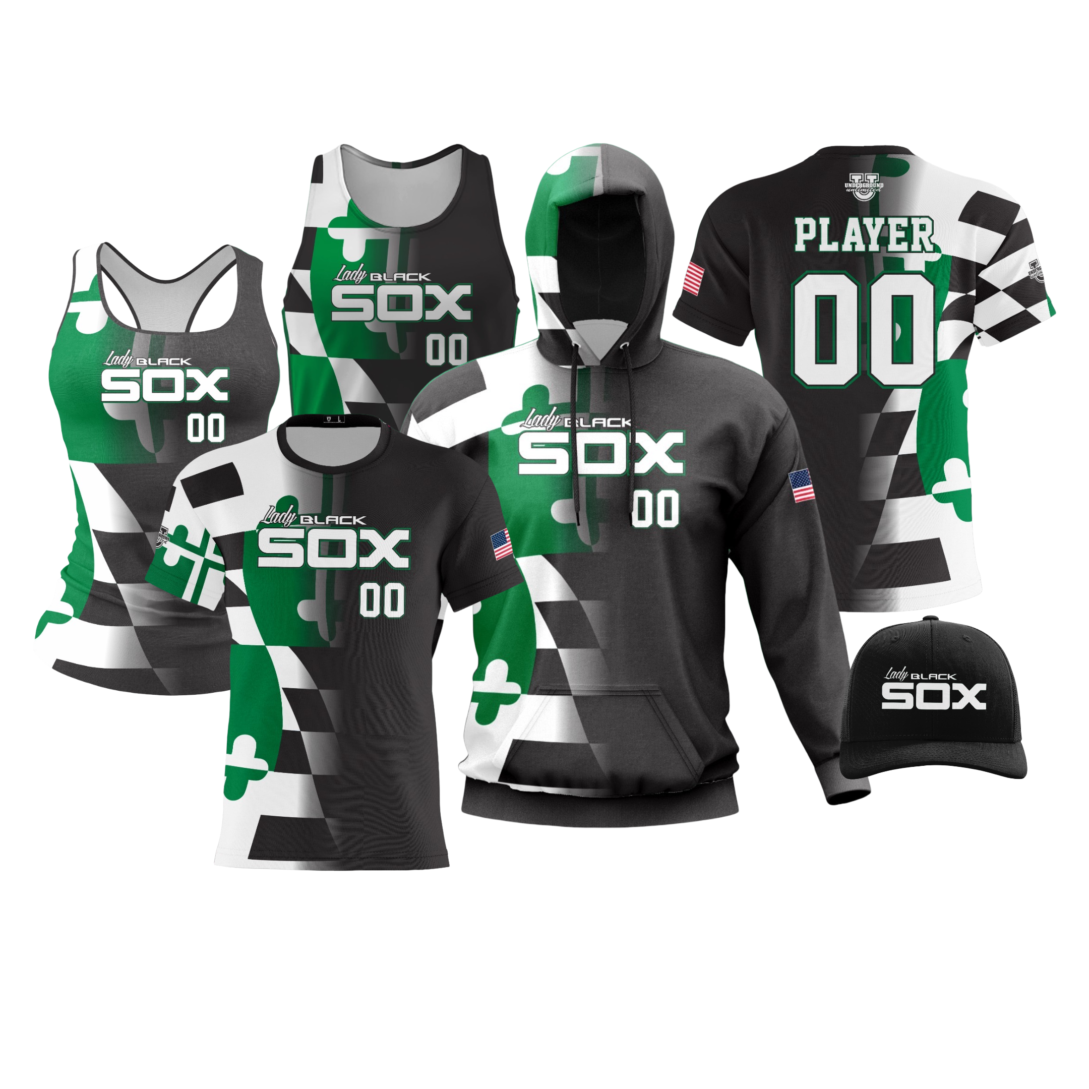 Lady Black Sox Performance Dri Tech Design ~ Black Flag Fade – Underground Unlimited